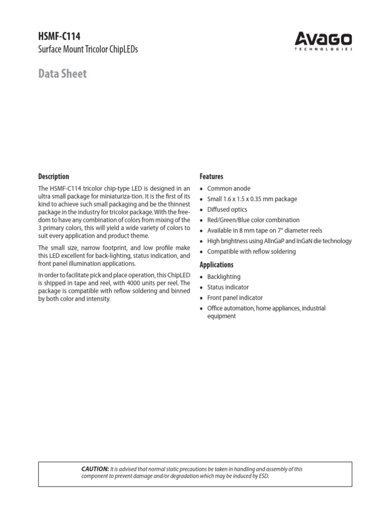 HSMF-C114 Tricolor ChipLED Datasheet | PDF | Light Emitting Diode | Color