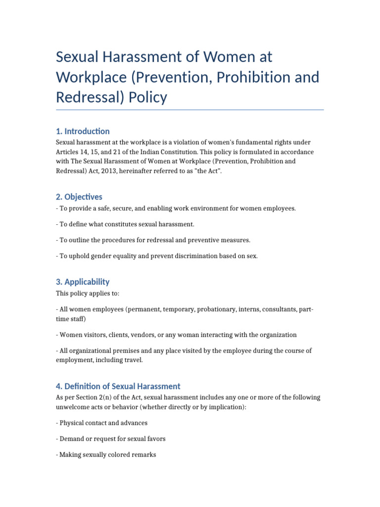 Sexual Harassment Policy | PDF | Sexual Harassment | Social Ethics