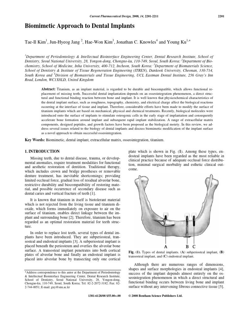 Biomimetic Approach To Dental Implants | PDF | Extracellular Matrix | Bone