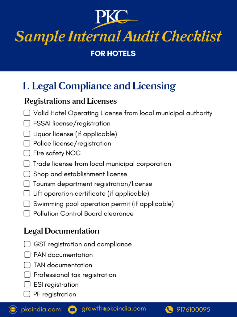 PKCs Sample Internal Audit Checklist For Hotels | PDF | Regulatory ...