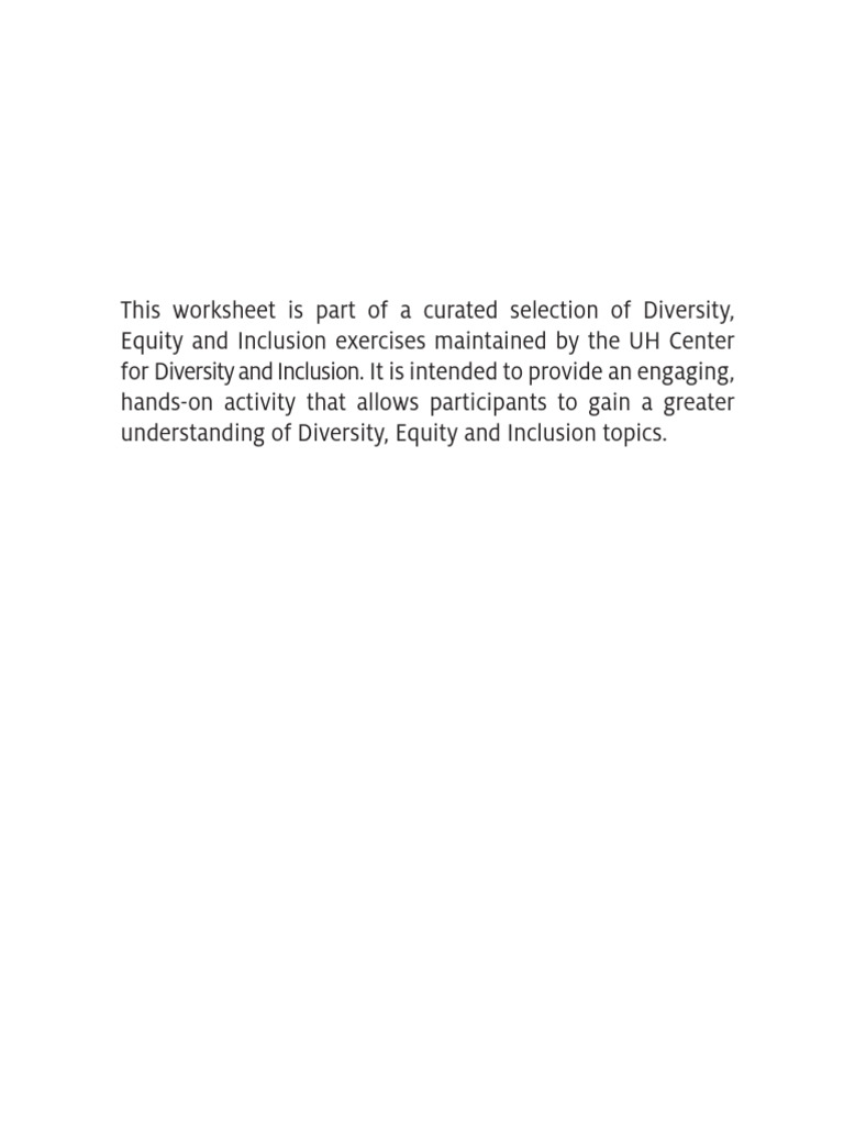 Diversity and Inclusion Worksheet | PDF