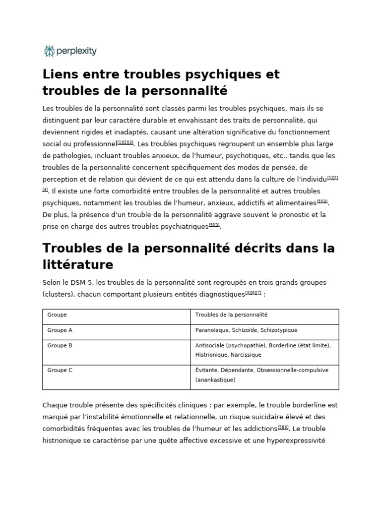 Troubles de la personnalité et comorbidités | PDF | Trouble de la ...