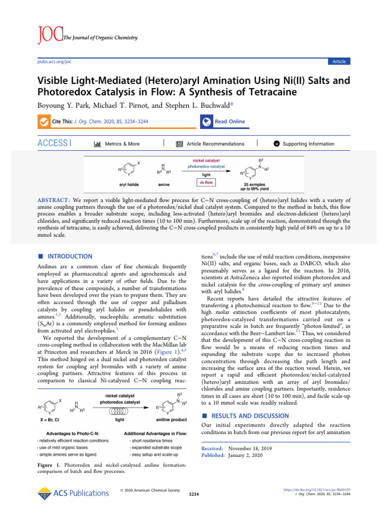 Park Et Al 2020 Visible Light Mediated (Hetero) Aryl Amination Using Ni ...