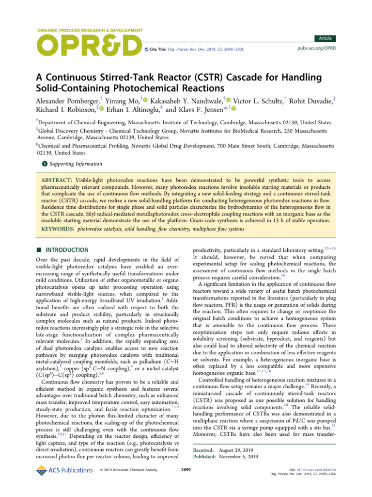 Pomberger Et Al 2019 A Continuous Stirred Tank Reactor (CSTR) Cascade ...