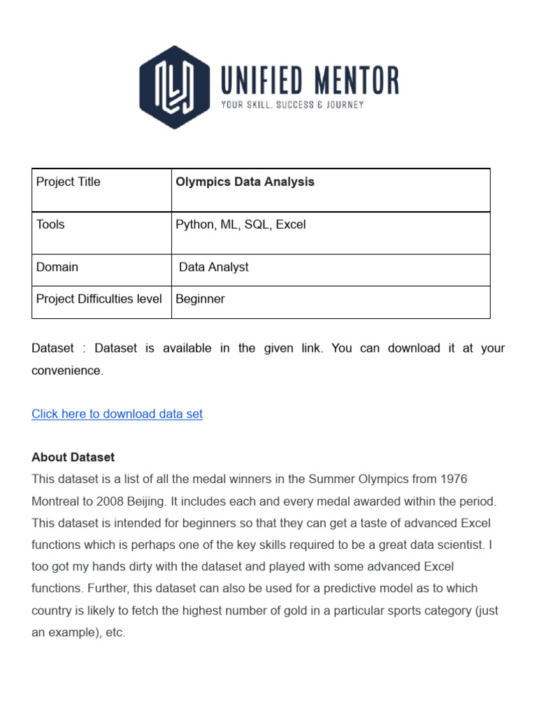 Olympics Data Analysis - ML - FA - DA Projects | PDF | Data Analysis