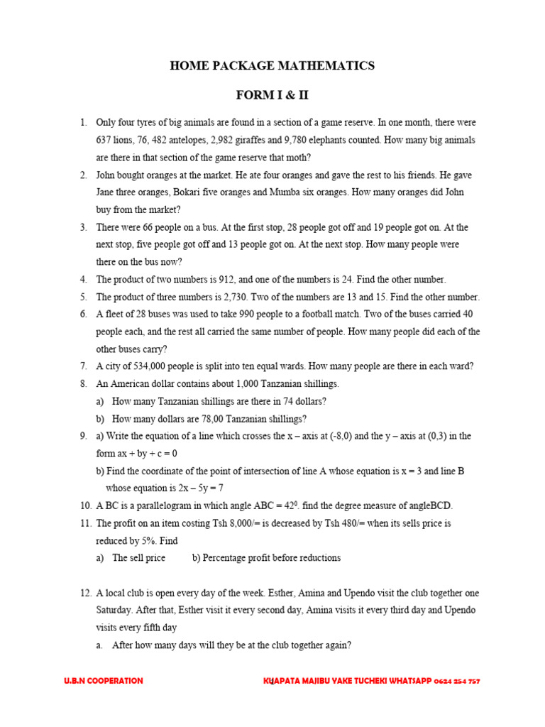 F1 & F2 Maths Home Package QNS | PDF | Area | Circle