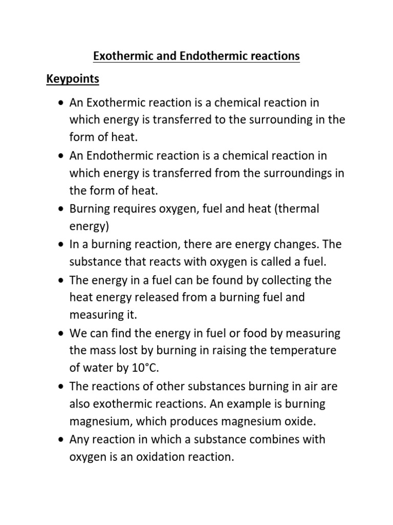Exothermic and Endothermic Reactions | PDF | Combustion | Chemical ...