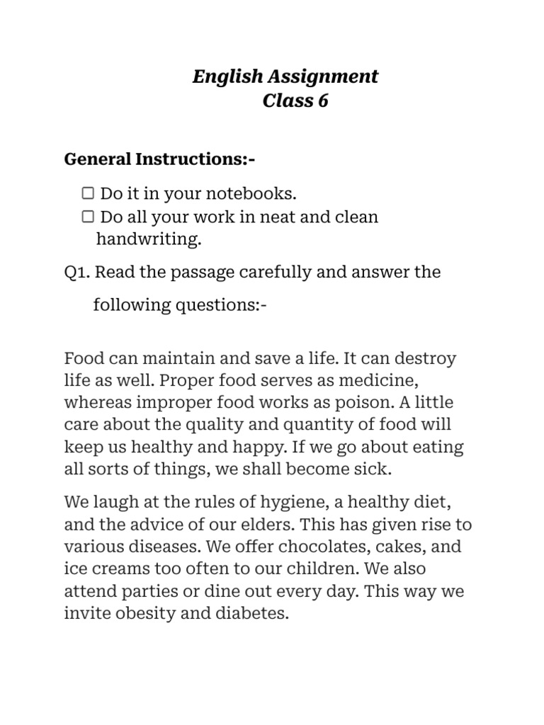 Class 6 English Assignment Guide | PDF