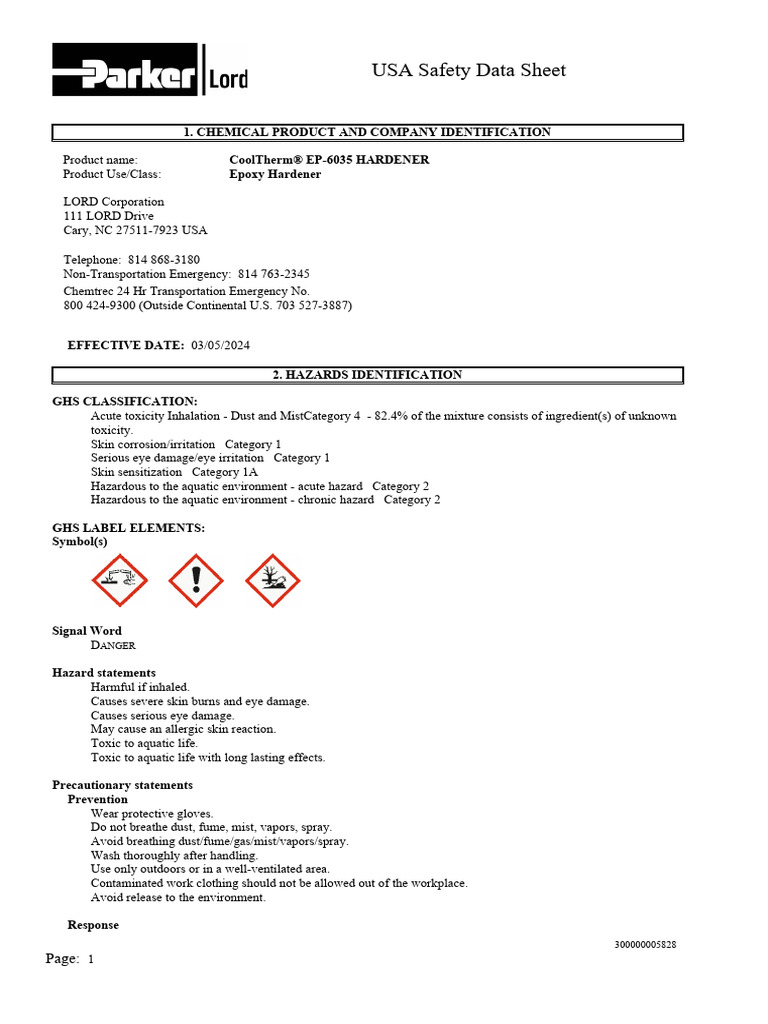 Cooltherm Ep 6035 Hardener | PDF | Dangerous Goods | Firefighting