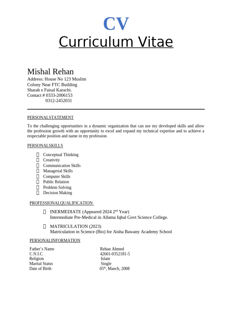 CV Muhammad Amin | PDF