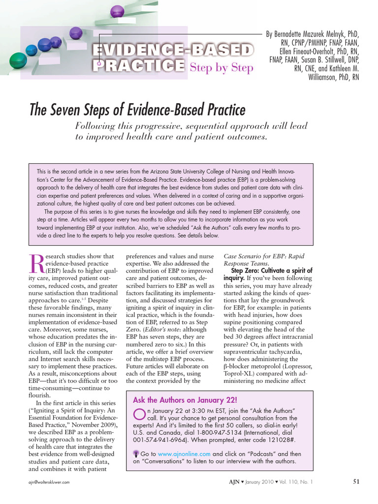 Article 4 Melnyk Et Al. 2010 Evidence-Based Practice-Step by Step-The Seven Steps of Evidence ...