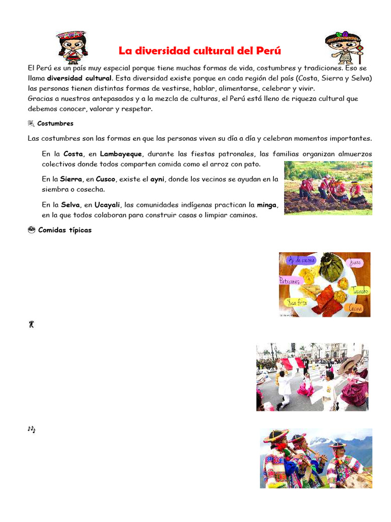 Leemos Sobre La Diversidad Cultural de Nuestro País | PDF | Perú ...