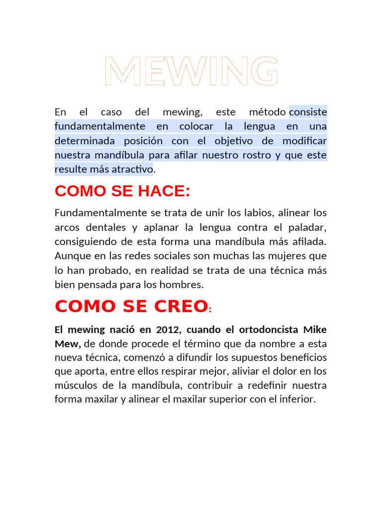 Método Mewing: Técnica y Beneficios | PDF