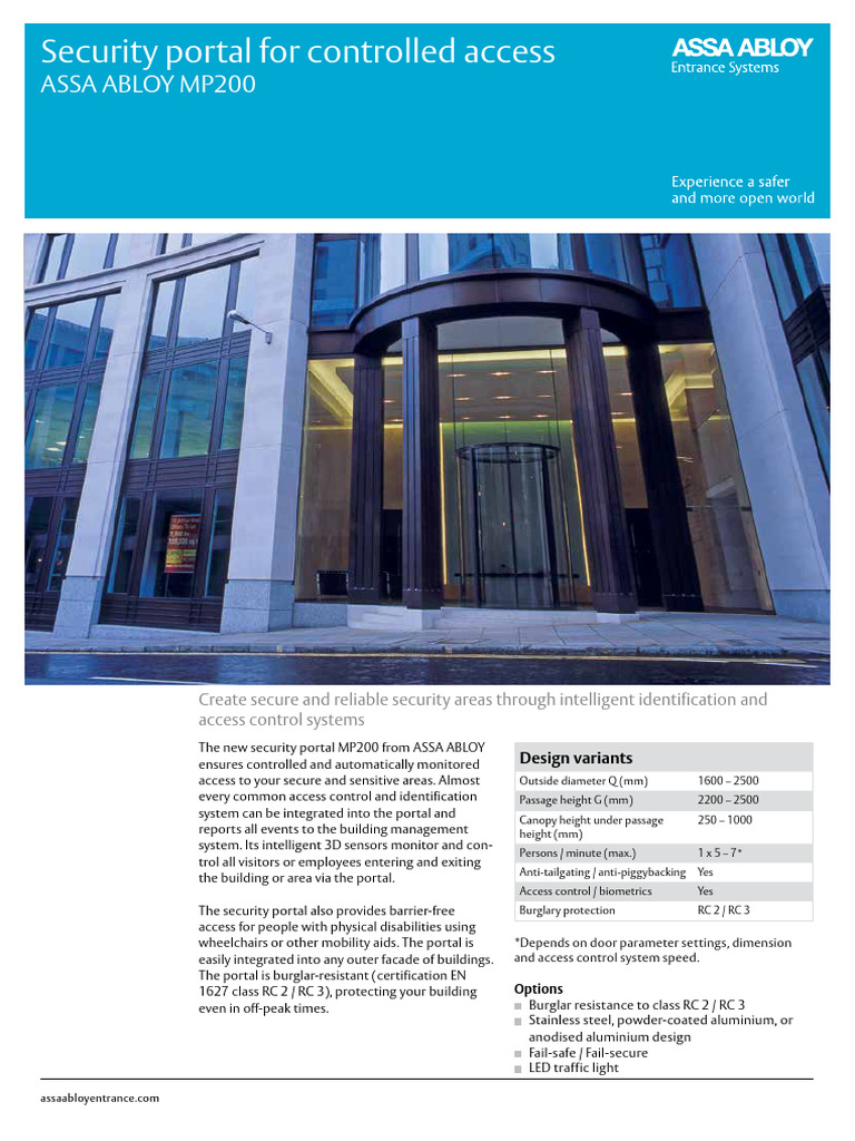 ASSA ABLOY MP200 Security Portal Overview | PDF | Access Control | Door