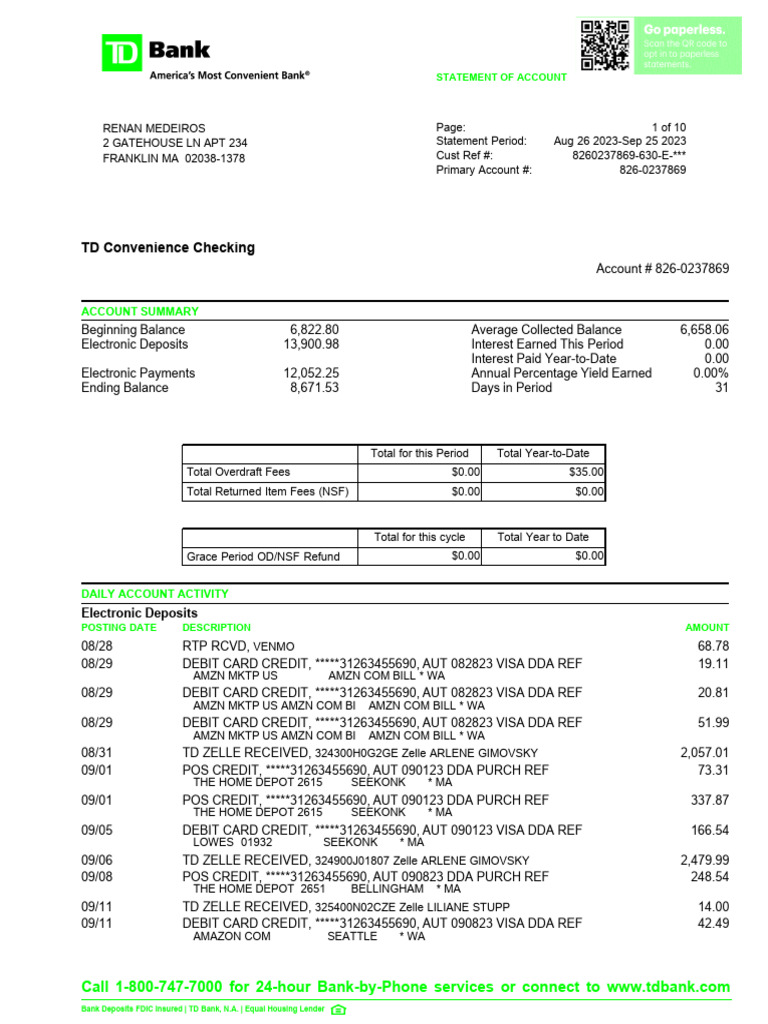 TD Convenience Checking: Account Summary | PDF | Credit Card | Debit Card