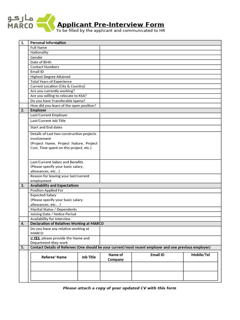 Pre Interview Form | PDF