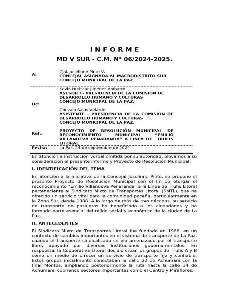 Trufis Litoral Reconocimiento Emilio Villanueva | PDF | Alcalde | Bolivia
