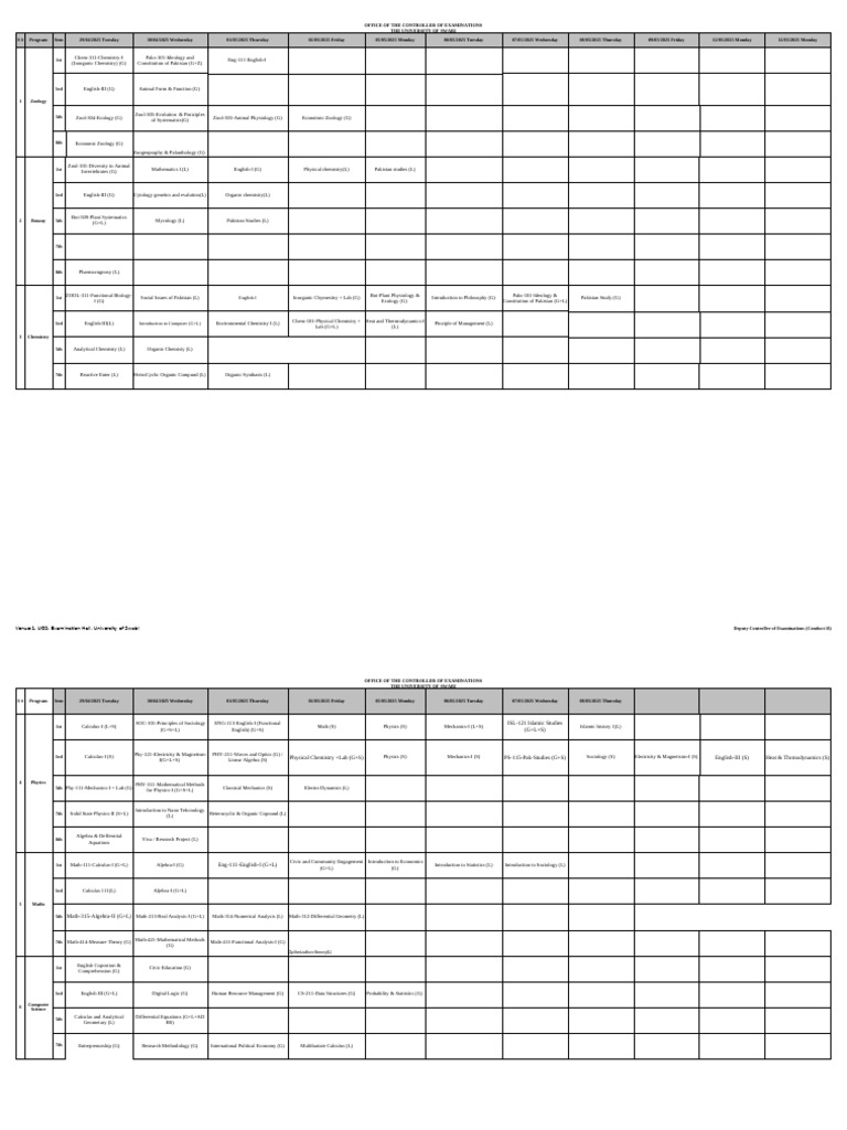 Reappear BS AD Date Sheet Fall 2024 | PDF | Zoology | Calculus