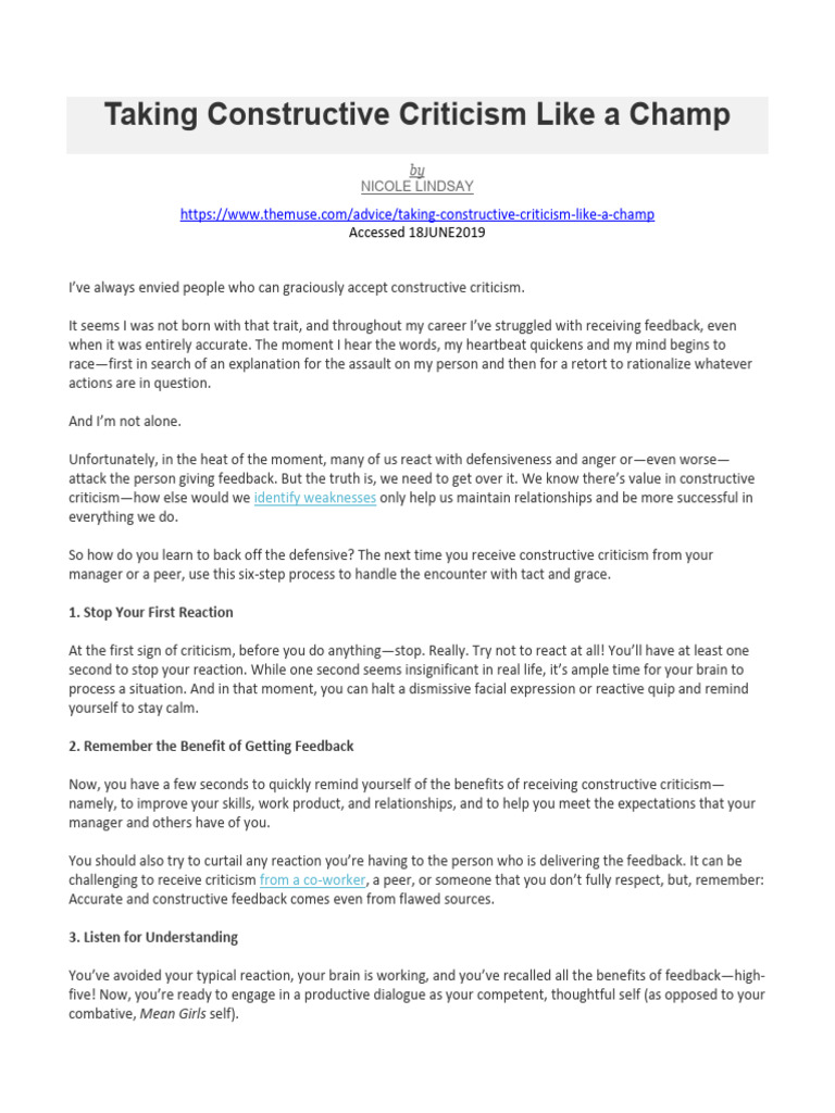 Taking Constructive Criticism Like A Champ | PDF | Psychological ...