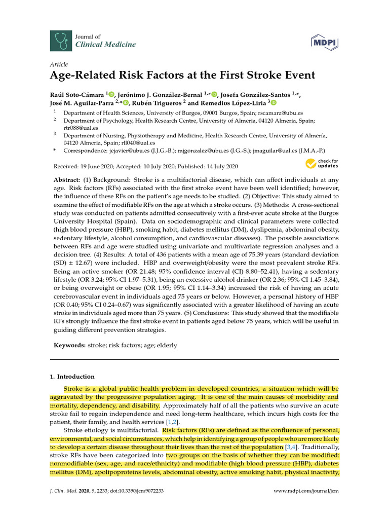 Age-Related Risk Factors at The First Stroke Event | PDF | Hypertension ...
