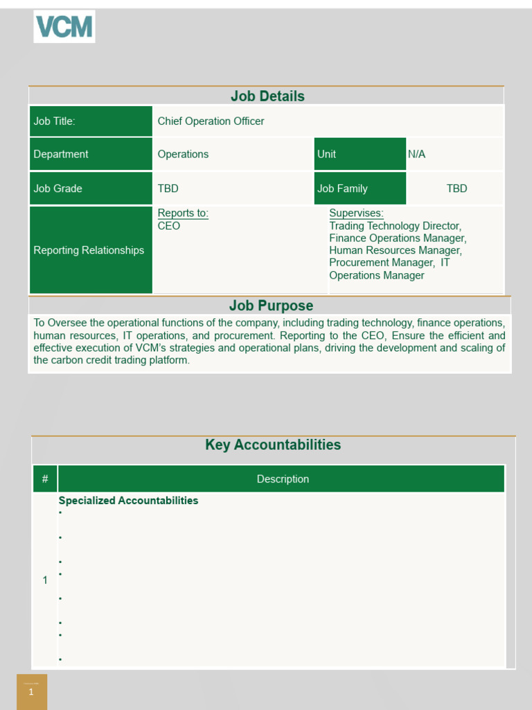 VCM - JD - Chief Operation Officer - v3 | PDF | Regulatory Compliance | Human Resources