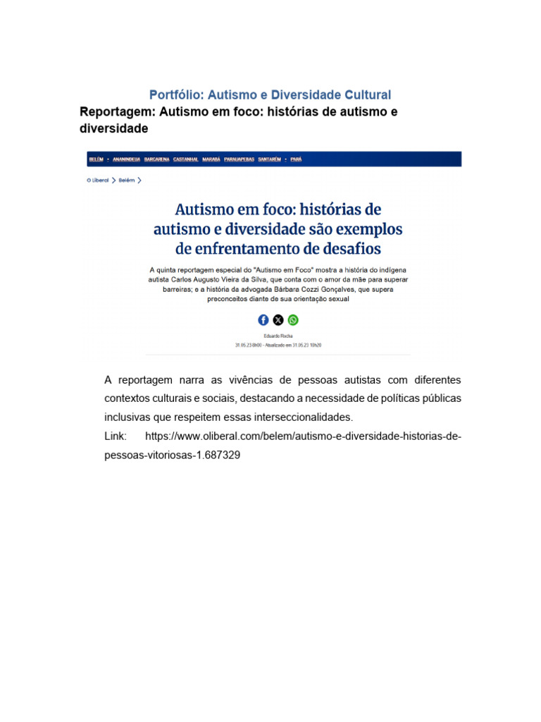 Autismo e Diversidade Cultural: Inclusão | PDF | Autismo | Exclusão social