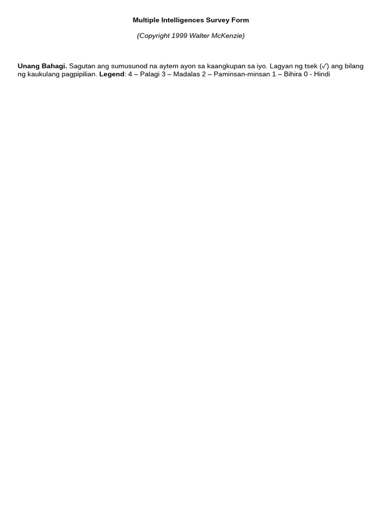 Multiple Intelligences Survey Form PDF | PDF