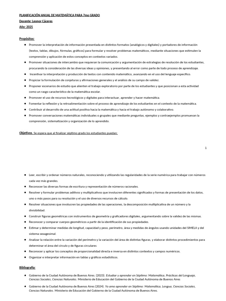 Planificación Anual 7mo (Matemática) | PDF | División (Matemáticas ...