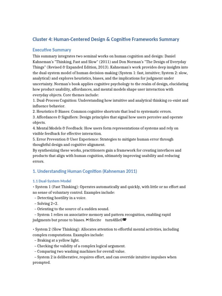 Cluster4 Human Centered Design Cognitive Frameworks Summary | PDF | Usability | Heuristic
