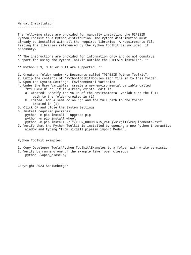 Manual PIPESIM Python Toolkit Install | PDF
