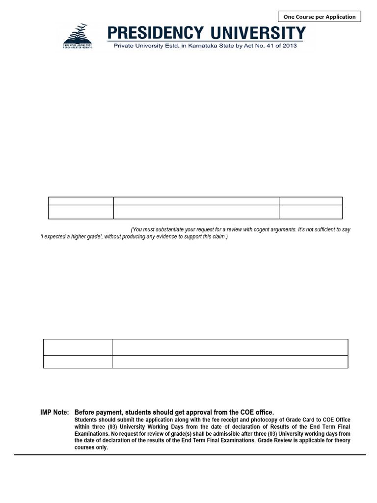 Grade Review Application Form | PDF