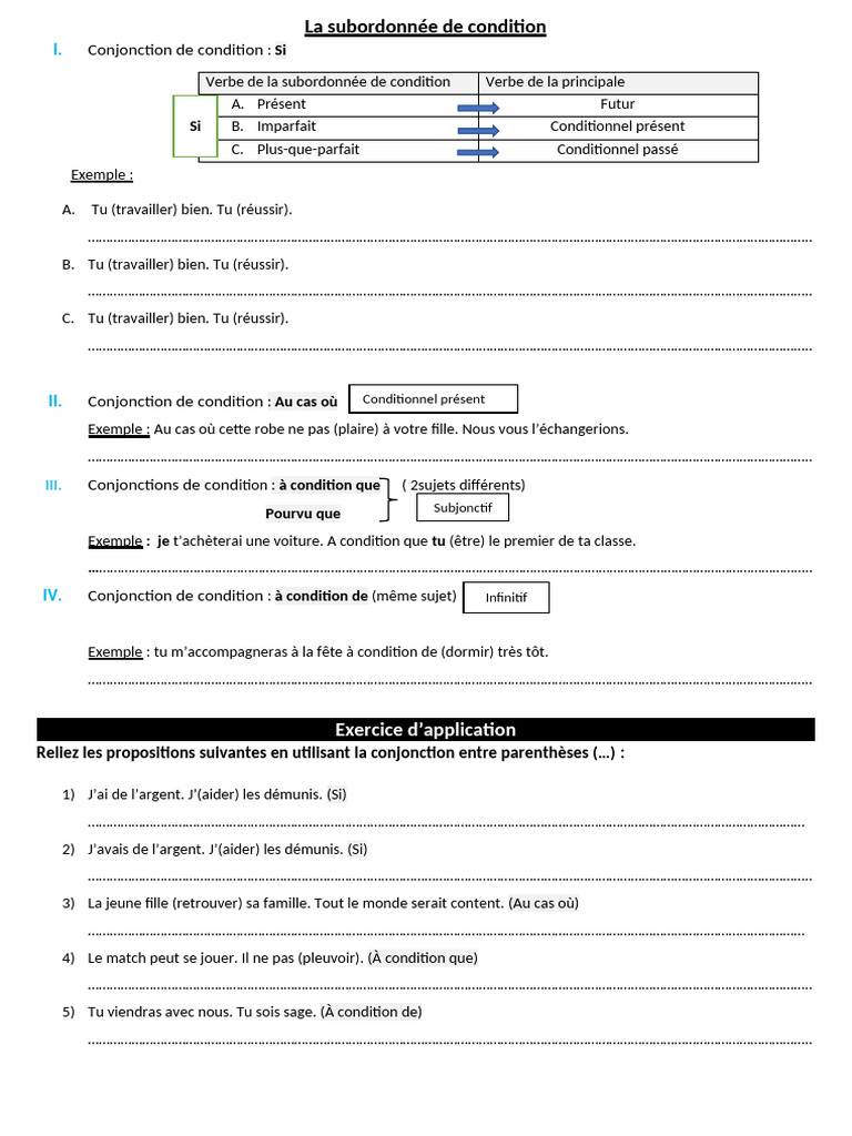 Conjonctions de condition en français | PDF | Langues | Études des ...
