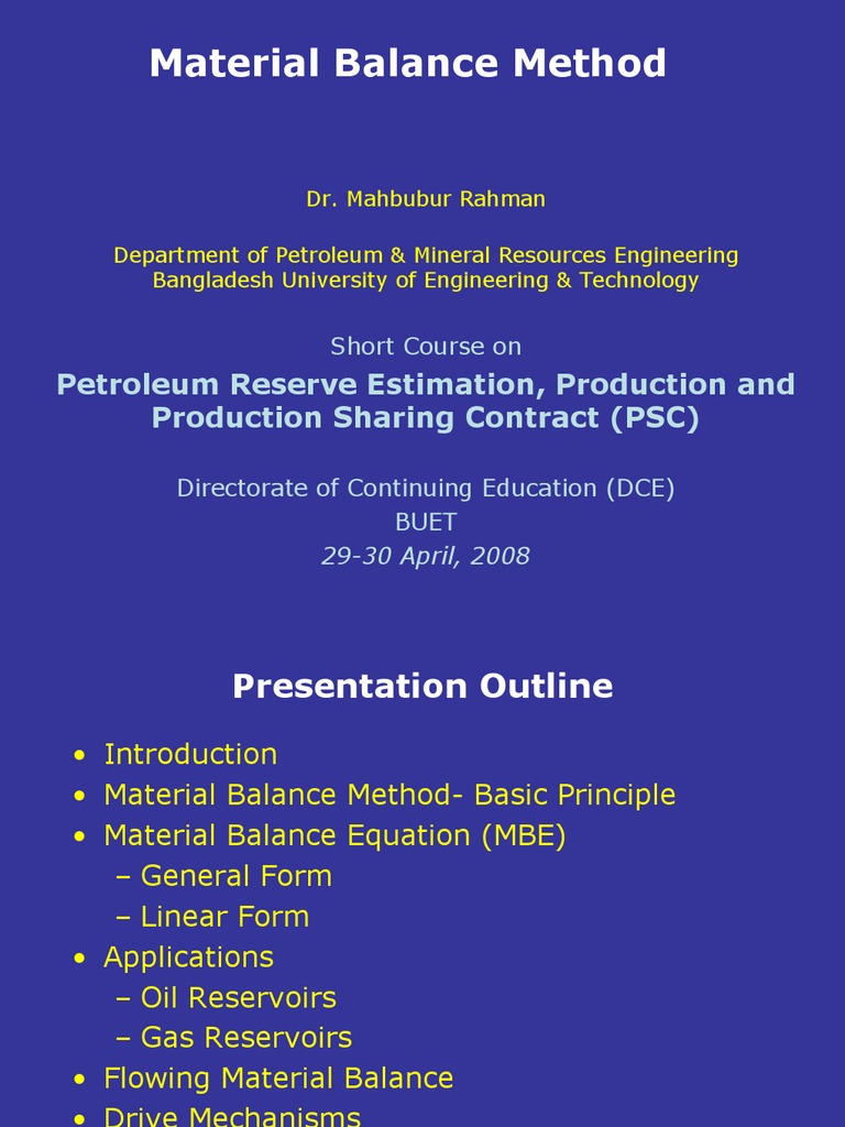 Material Balance Method Presentation | PDF | Petroleum Reservoir ...