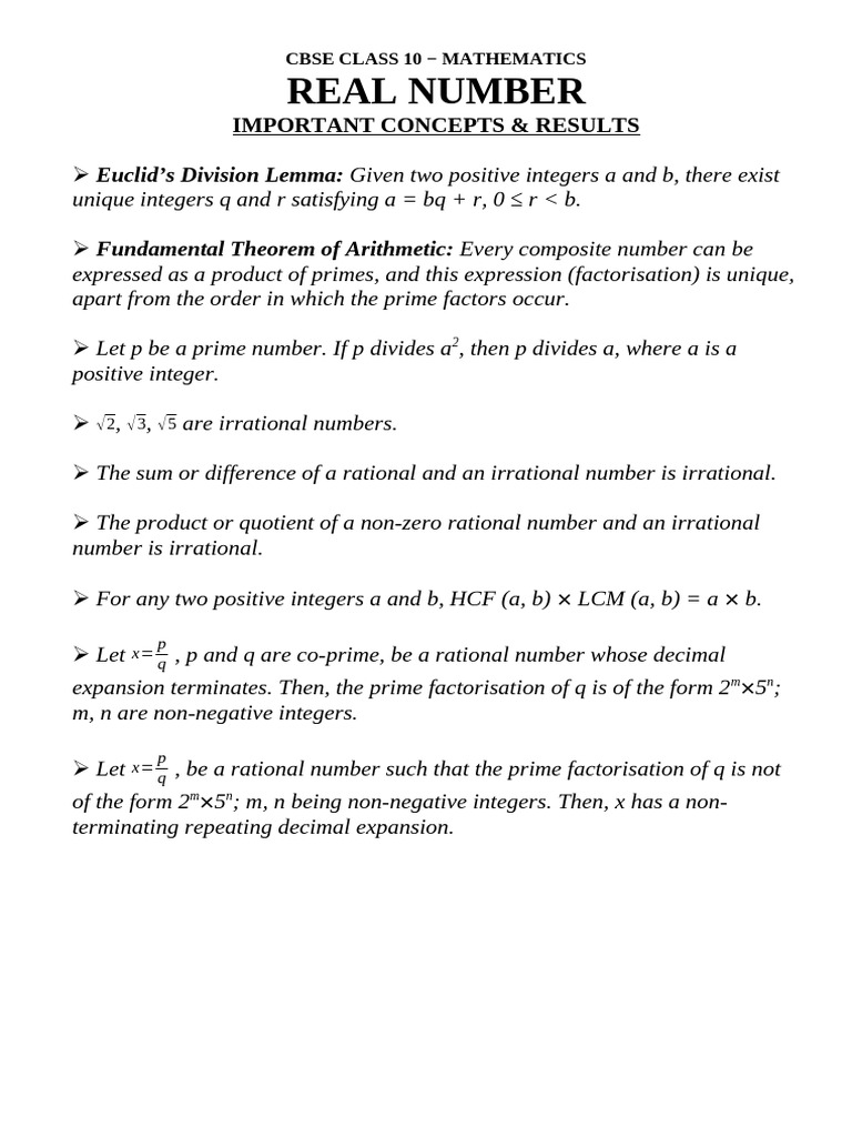 CBSE Class 10 Math: Real Numbers Guide | PDF