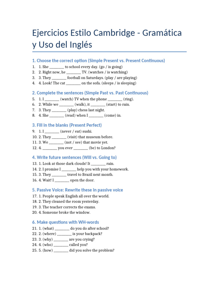 Ejercicios de Gramática en Inglés | PDF