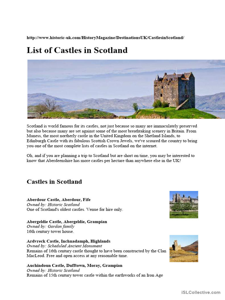 Castles of Scotland: A Comprehensive List | PDF | Castle | Scottish ...