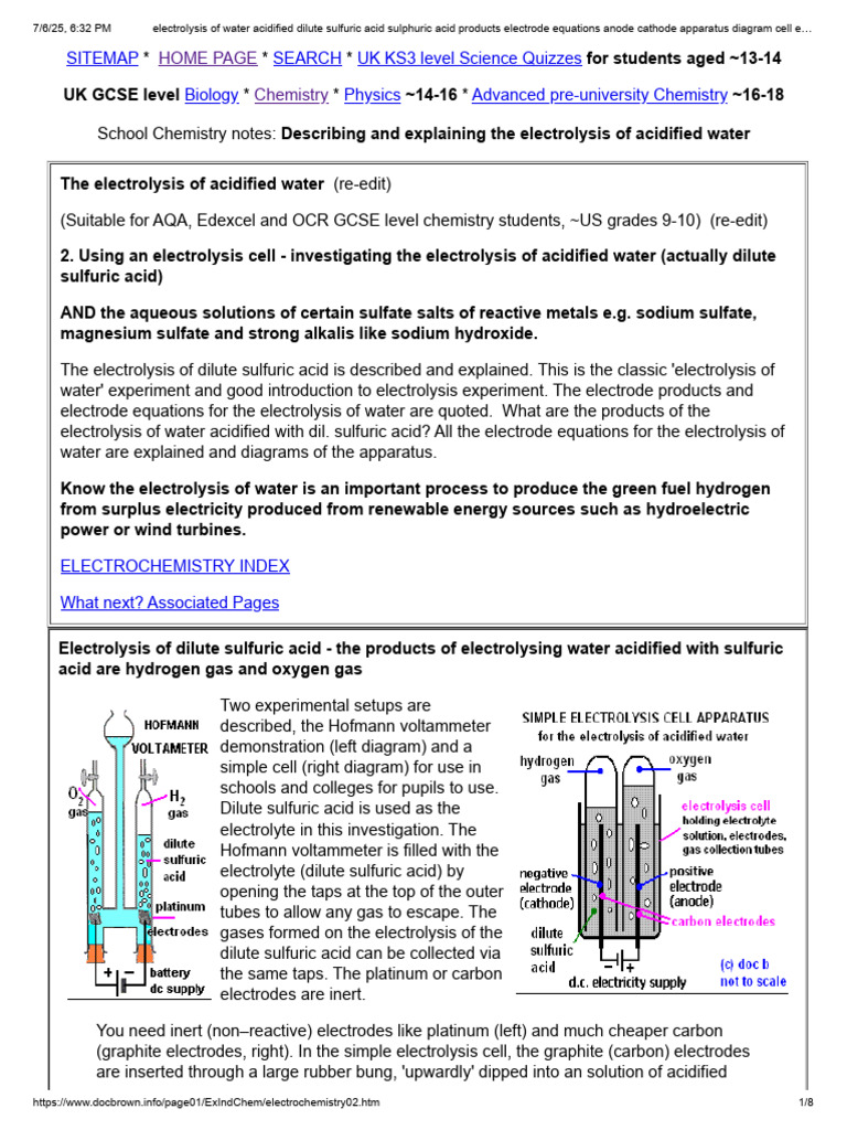Electrolysis of Dilute Sulfuric Acid | PDF | Redox | Anode