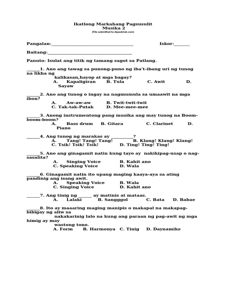 Ikatlong Markahang Pagsusulit | PDF