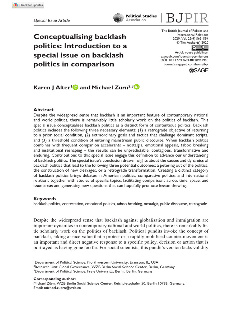 Alter Zurn 2020 Conceptualising Backlash Politics Introduction To A Special Issue On Backlash ...