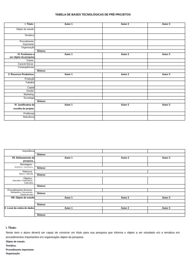Tabela de bases tecnologicas de pré projeto | PDF | Science