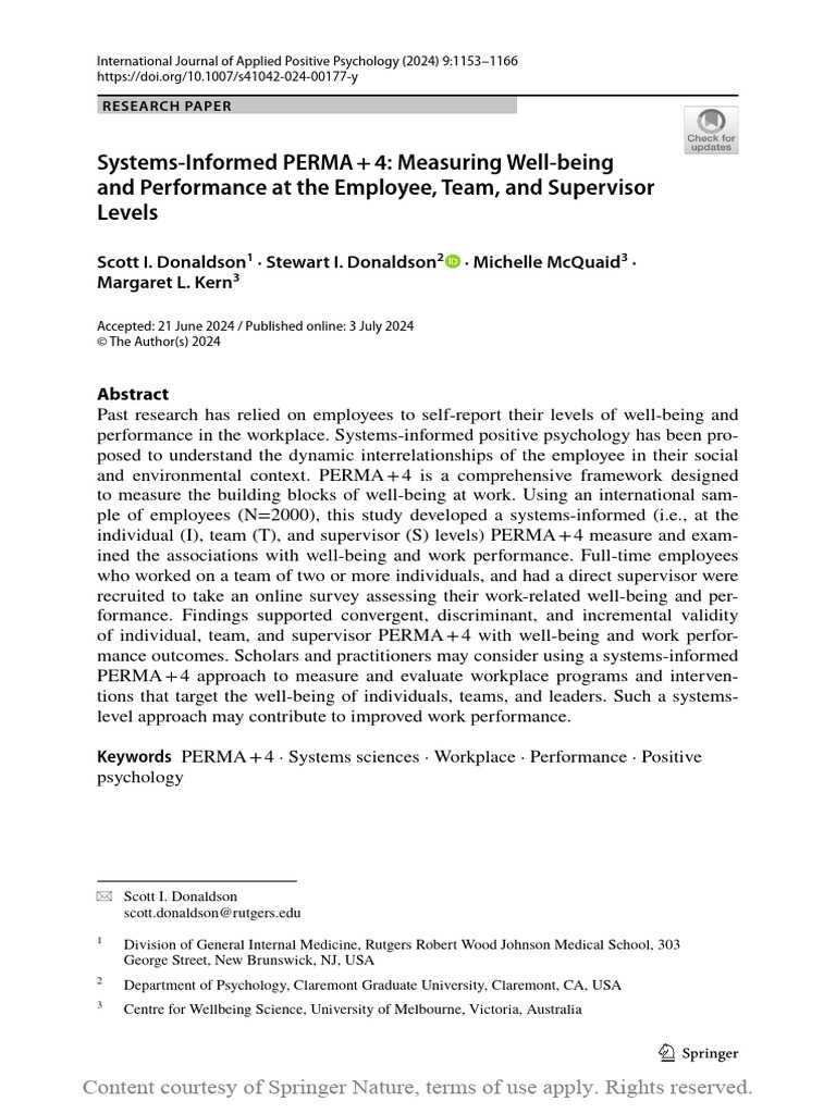 PERMA+4: Well-Being in Spanish Seniors | PDF | Positive Psychology ...