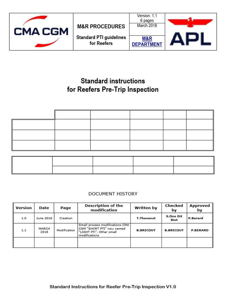 Reefer Pre-Trip Inspection Guidelines | PDF | Leak | Screw