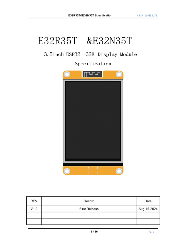3.5inch ESP32 Display Specification V1.0 | PDF | Manufactured Goods ...