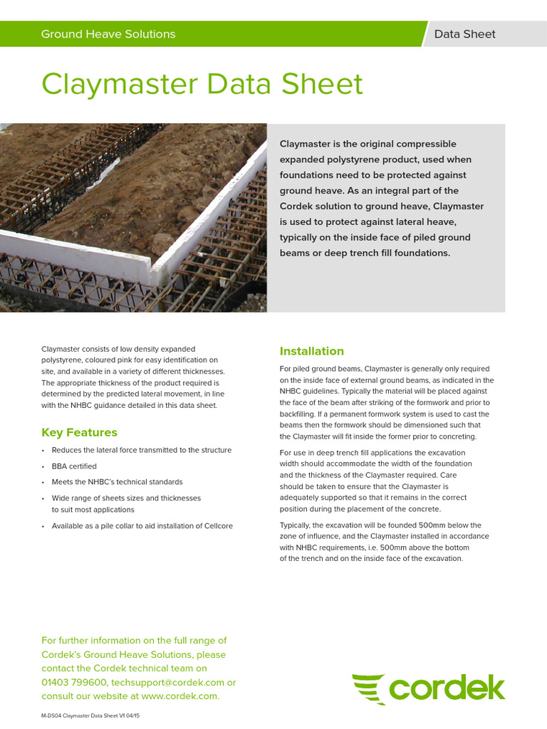 M-DS04 Claymaster Data Sheet v1 Cordek | PDF | Deep Foundation | Beam (Structure)