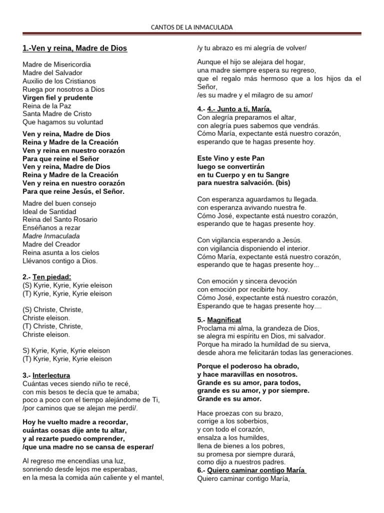 Cantos a la Inmaculada Virgen María | PDF | María, madre de Jesús | Amor