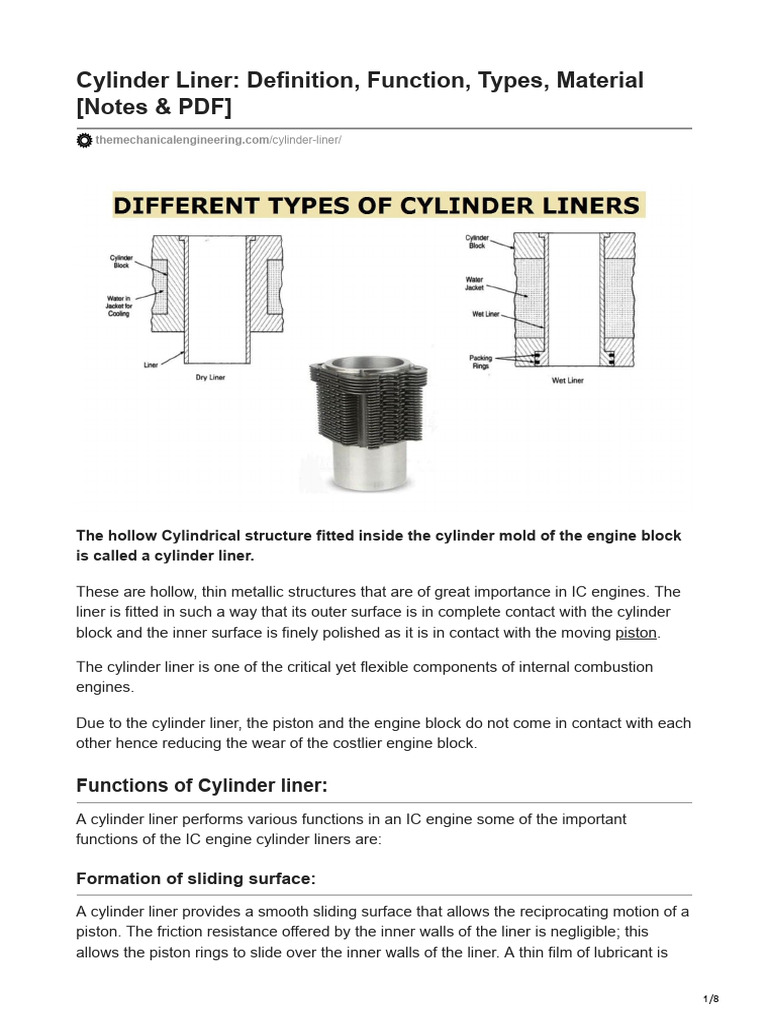 Cylinder Liner Definition Function Types Material Notes PDF | PDF ...