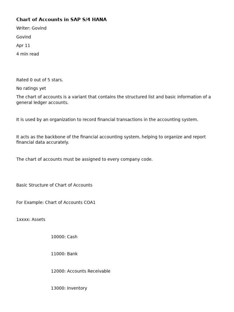 SAP S/4 HANA Chart of Accounts Guide | PDF | Financial Accounting | Expense
