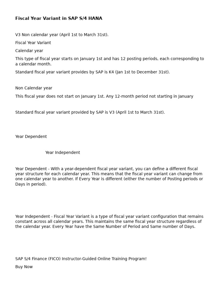 Fiscal Year Variant in SAP S4 | PDF | Fiscal Year | Financial Accounting