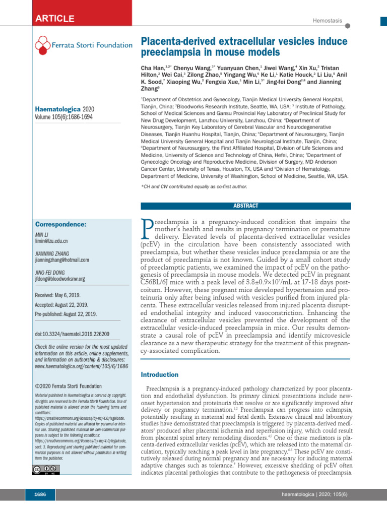 Placenta-Derived Extracellular Vesicles Induce Preeclampsia in Mouse ...
