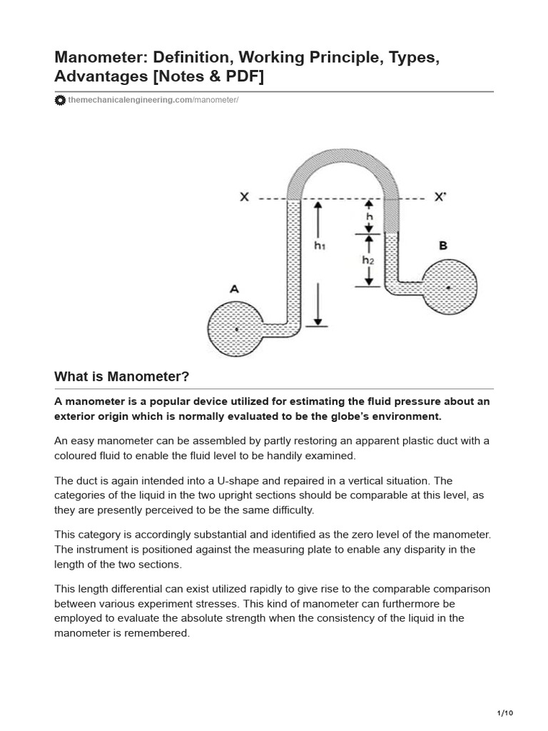 Manometer Definition Working Principle Types Advantages Notes PDF | PDF ...